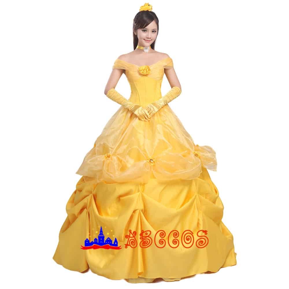 Disney Beauty and the Beast Belle yellow princess dress cosplay costume ...