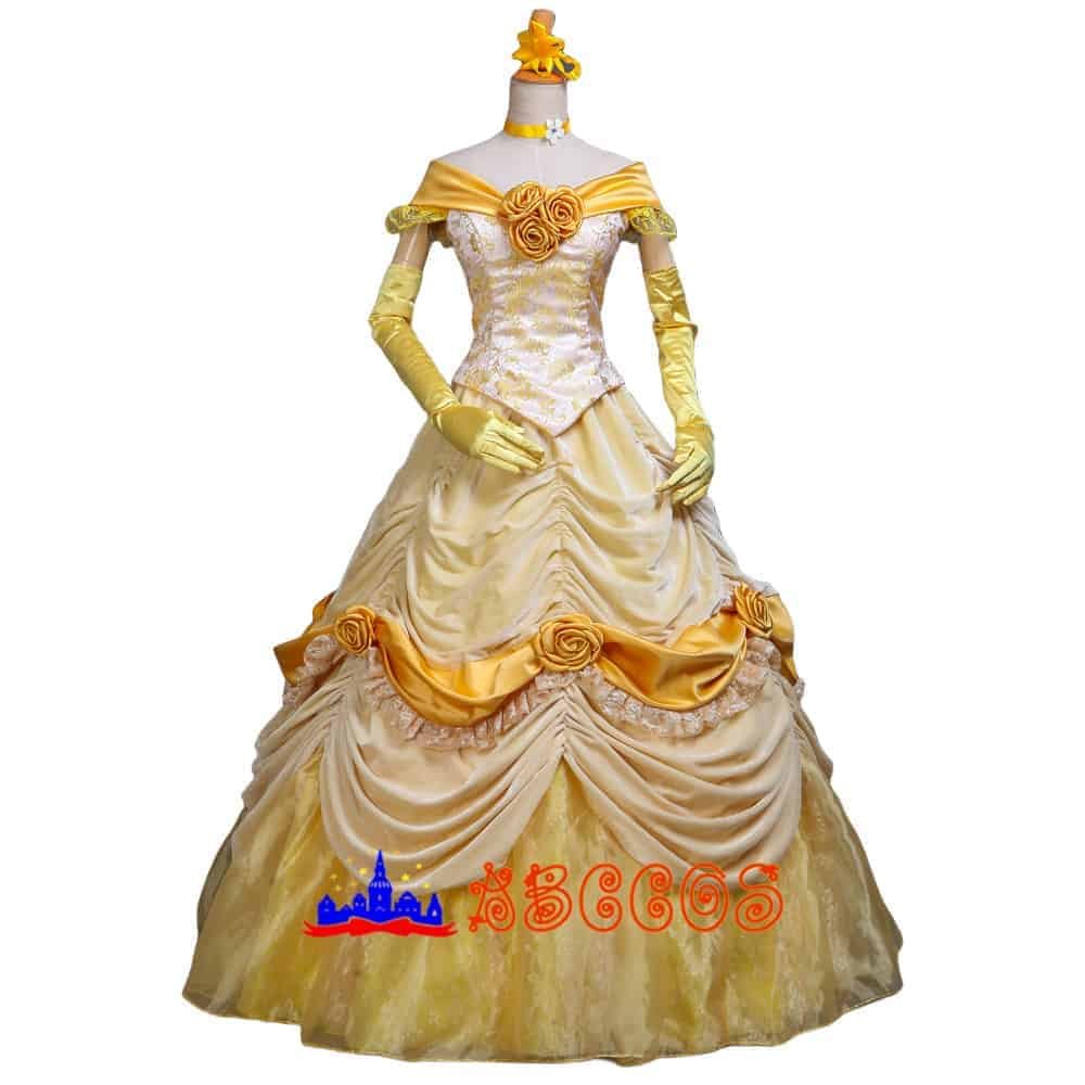 Disney Beauty and the Beast Belle yellow princess dress cosplay costume ...